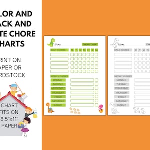 Dinosaur Chore Chart for Kids: Printable Responsibility Charts (digital ...