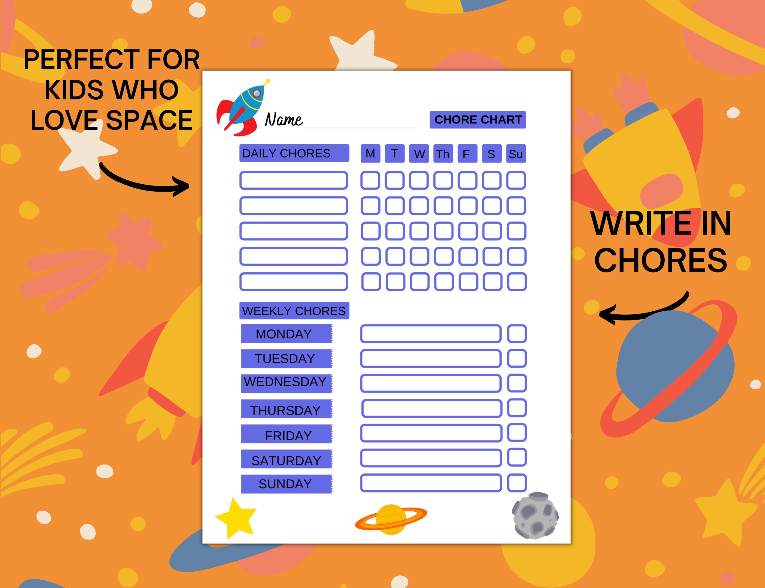 Outer Space Kids Chore Chart, Kids Chore Chart, Chore Charts for Kids ...