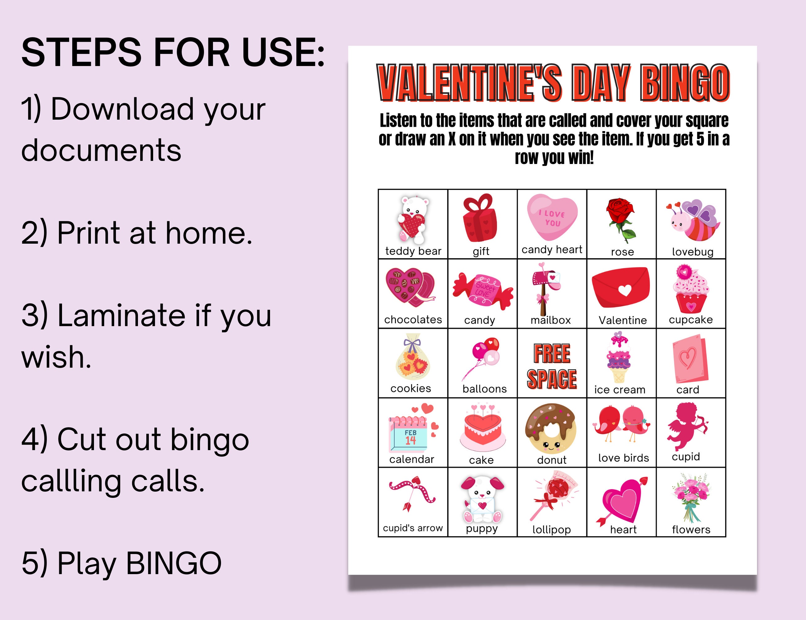 Valentine's Bingo, Valentine Bingo, Printable Bingo, Valentine Party ...
