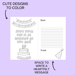 Printable Birthday Cards to Color, Birthday Card Printable, Instant ...