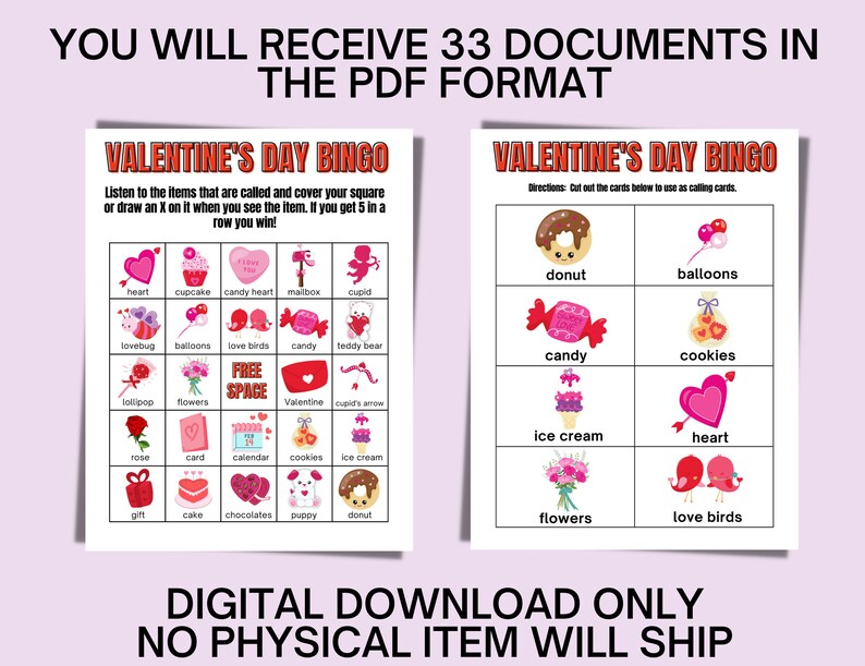 Valentine's Bingo, Valentine Bingo, Printable Bingo, Valentine Party ...