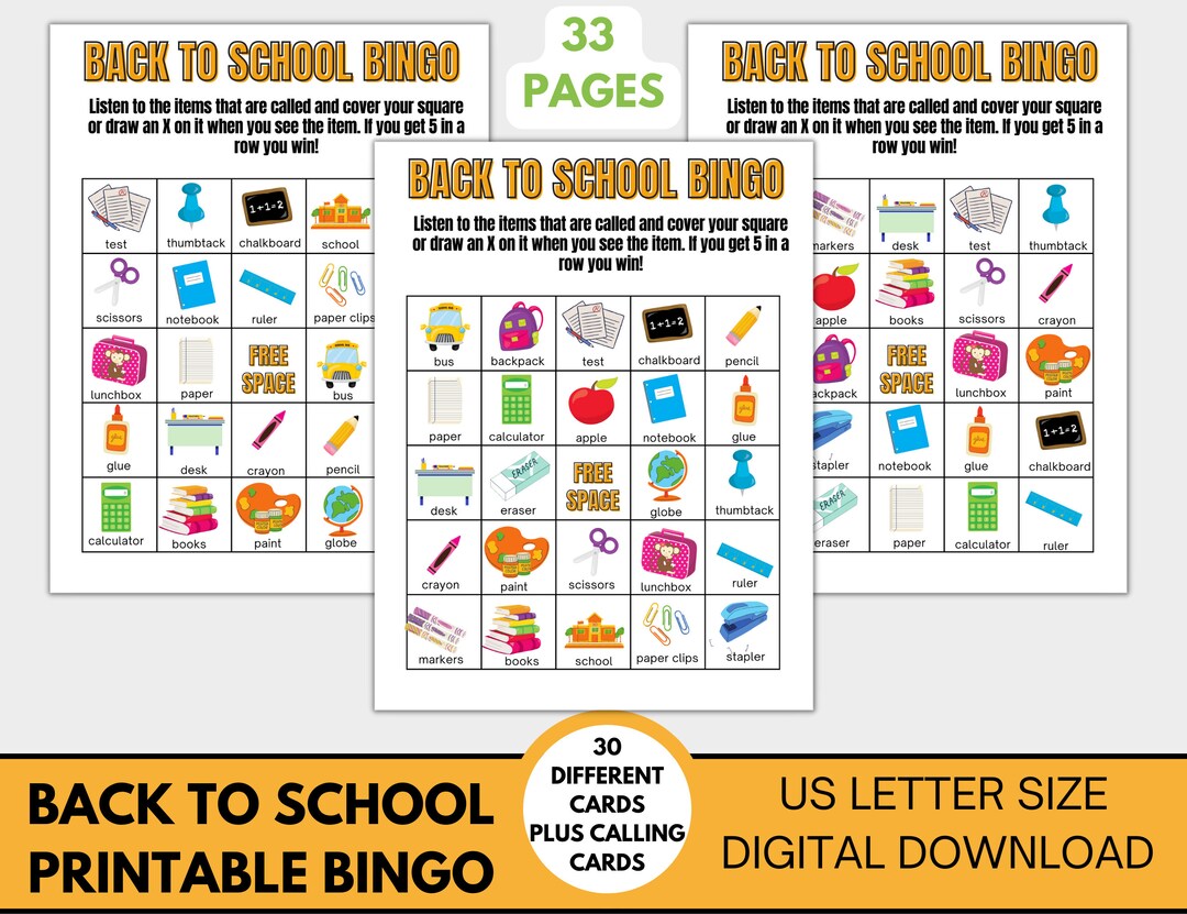 Back to School Bingo Printables Printable Bingo Game - Etsy