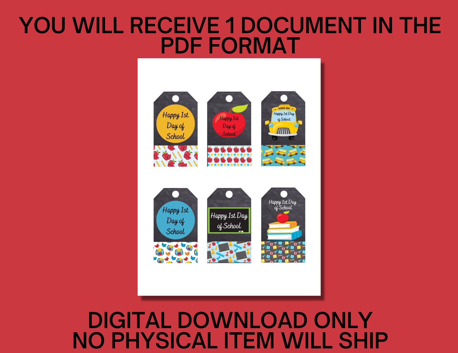 1st Day of School Gift Tags, Back to School Gift Tags, First Day of ...