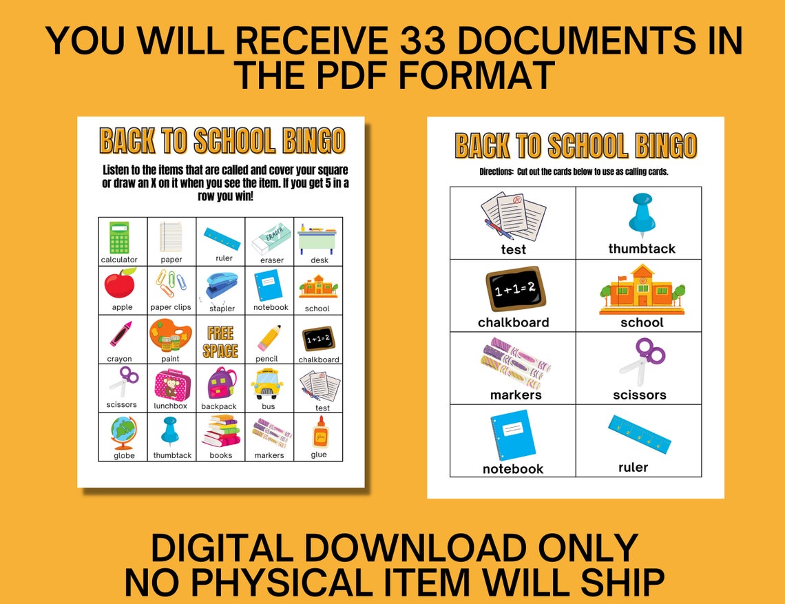 Back to School Bingo Printables, Printable Bingo Game, Classroom Bingo ...