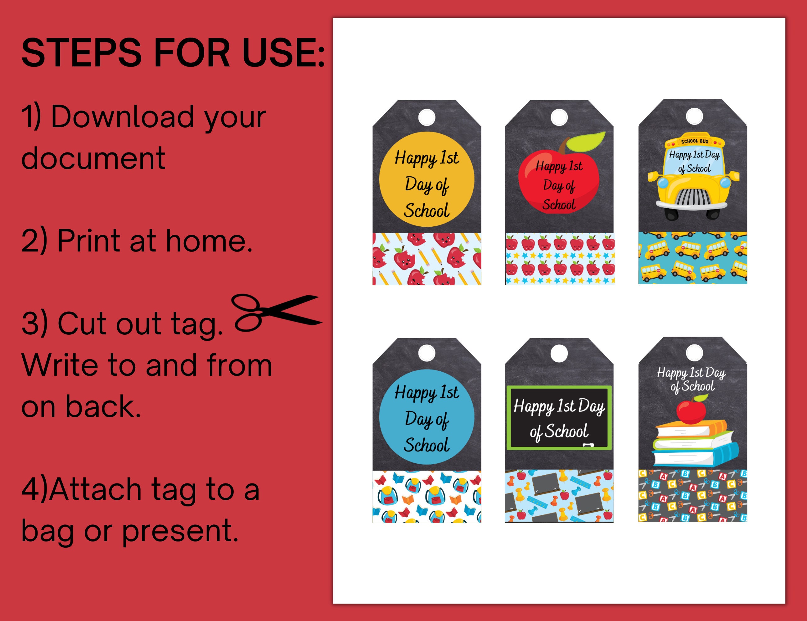 1st Day of School Gift Tags, Back to School Gift Tags, First Day of ...