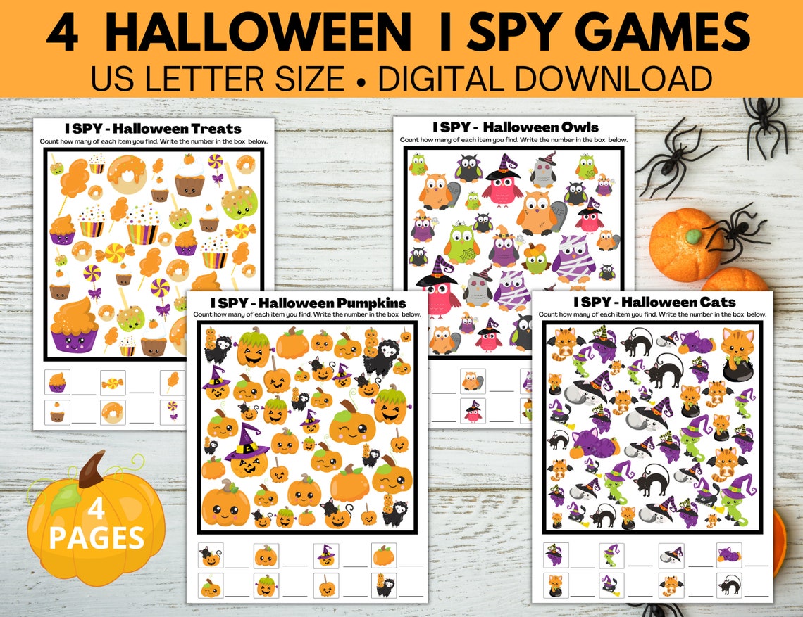 Halloween I Spy Games for Kids, Printable I Spy, Counting Game, Seek ...