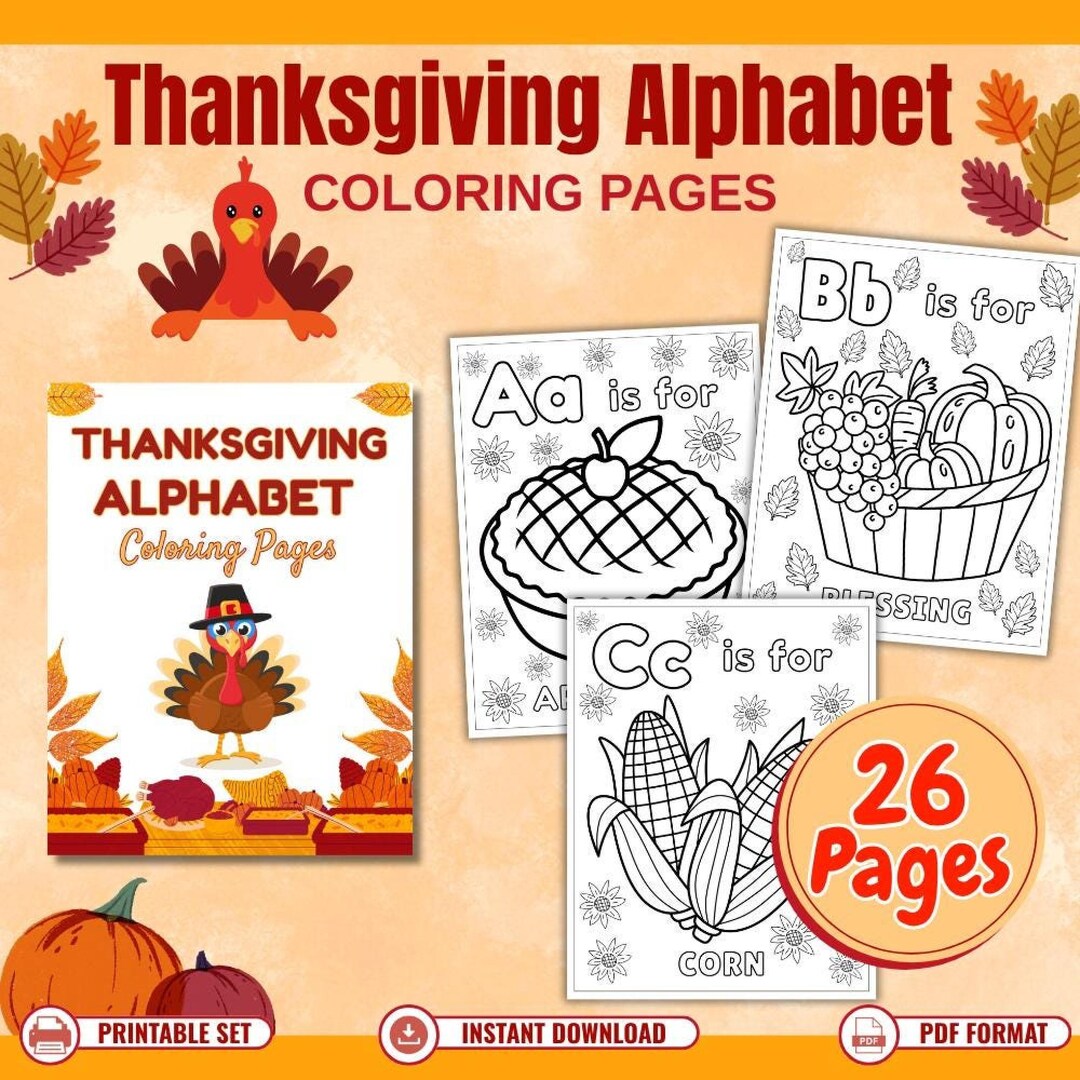 Thanksgiving Alphabet Coloring Pages | ABC Activity Sheets (instant ...