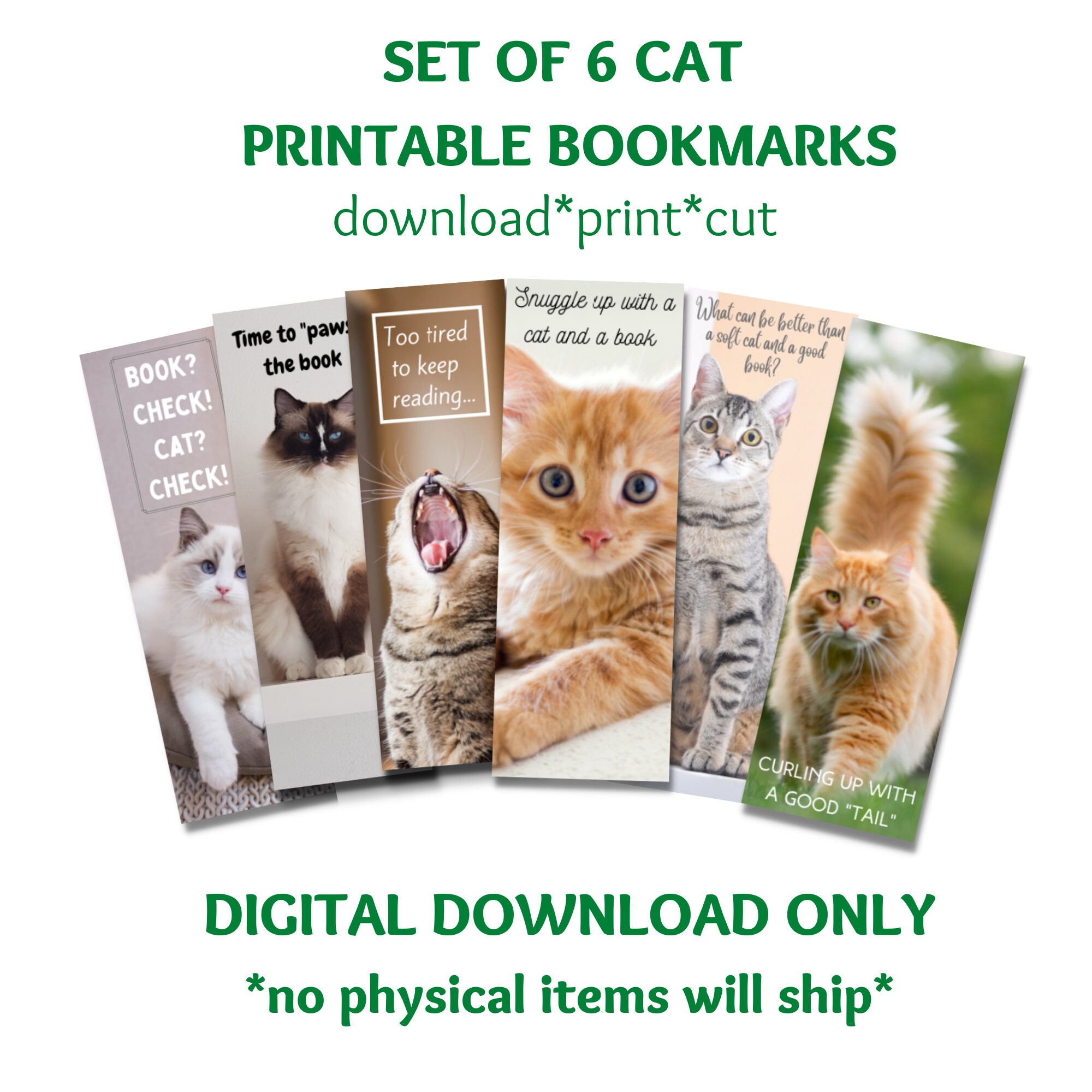 Printable Bookmarks, Cat Bookmarks, Instant Download, Digital Bookmarks ...