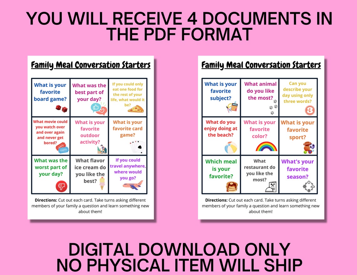 Dinner Conversation Starters, Family Dinner, Conversation Cards ...