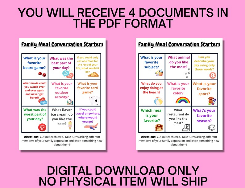 Dinner Conversation Starters, Family Dinner, Conversation Cards ...