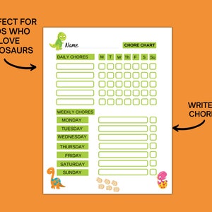Dinosaur Chore Chart for Kids: Printable Responsibility Charts (digital ...