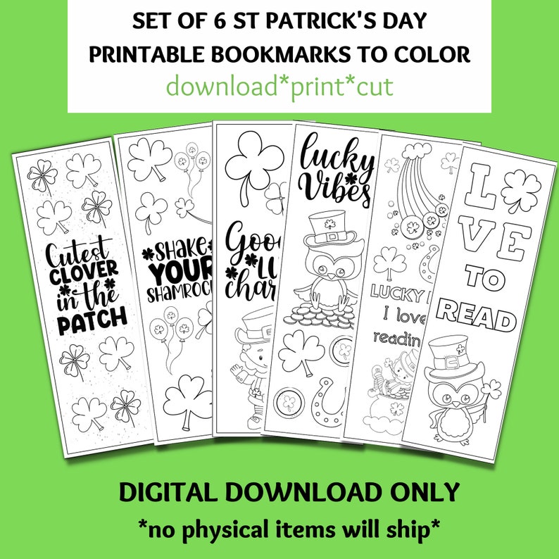 St Patricks Day Bookmarks, Printable Bookmarks, Coloring Bookmarks, St ...