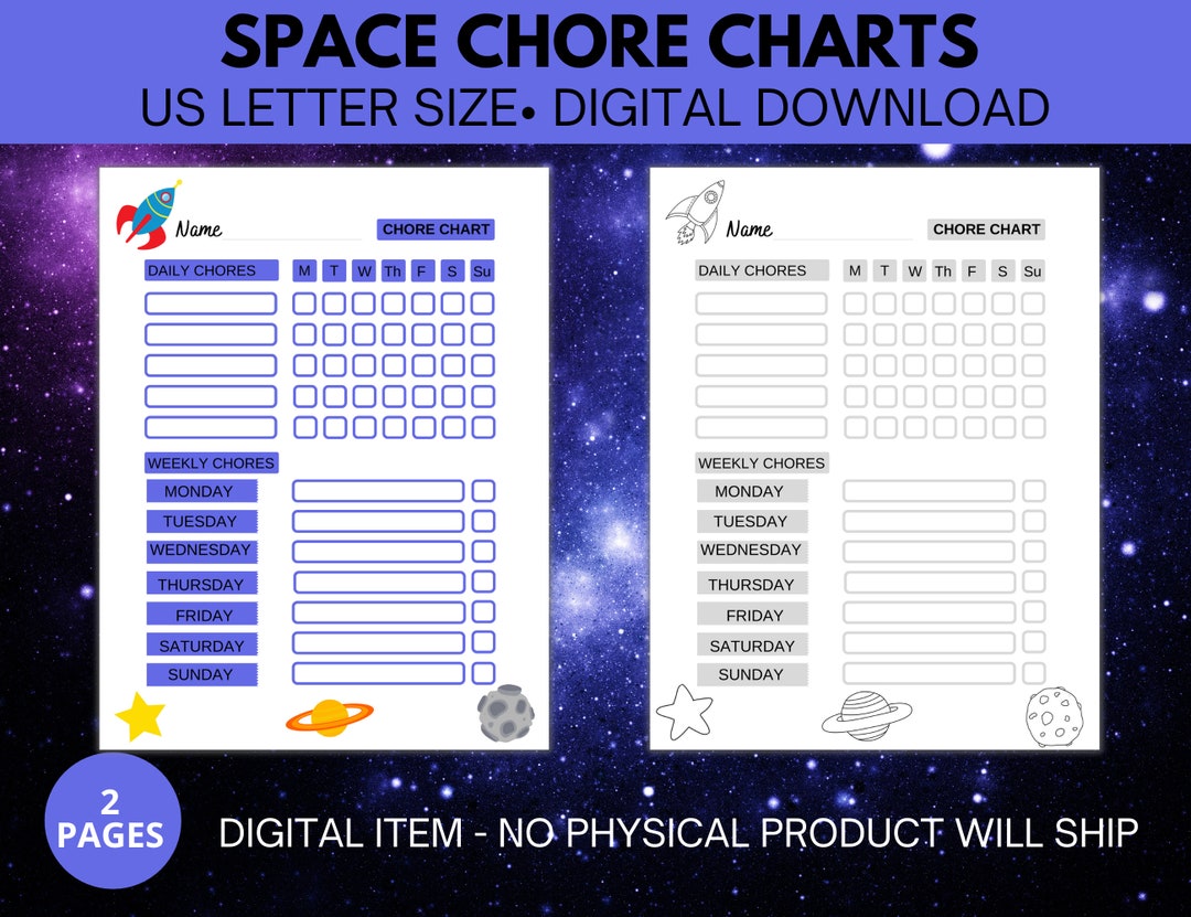 Outer Space Kids Chore Chart, Kids Chore Chart, Chore Charts for Kids ...