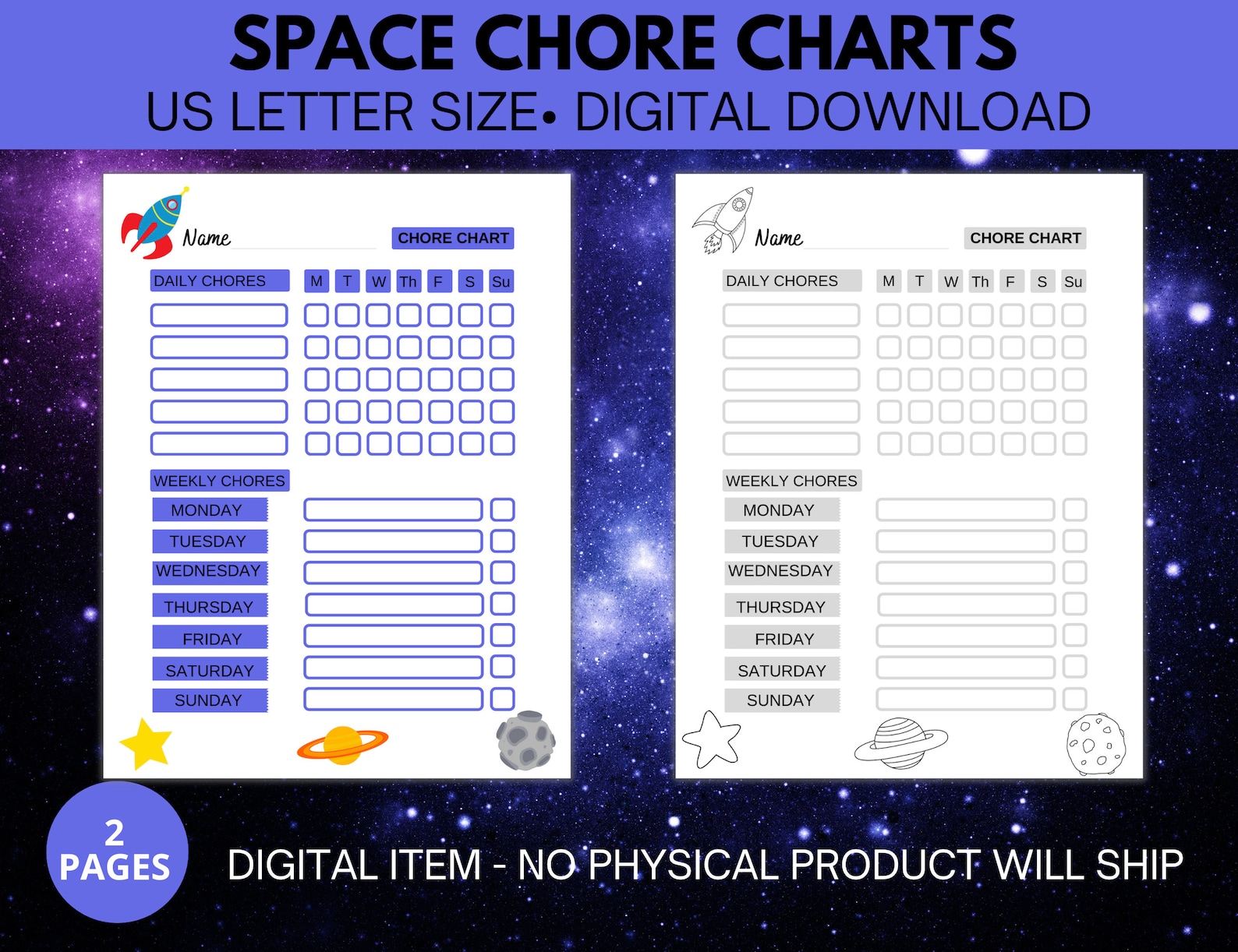 Outer Space Kids Chore Chart, Kids Chore Chart, Chore Charts for Kids ...
