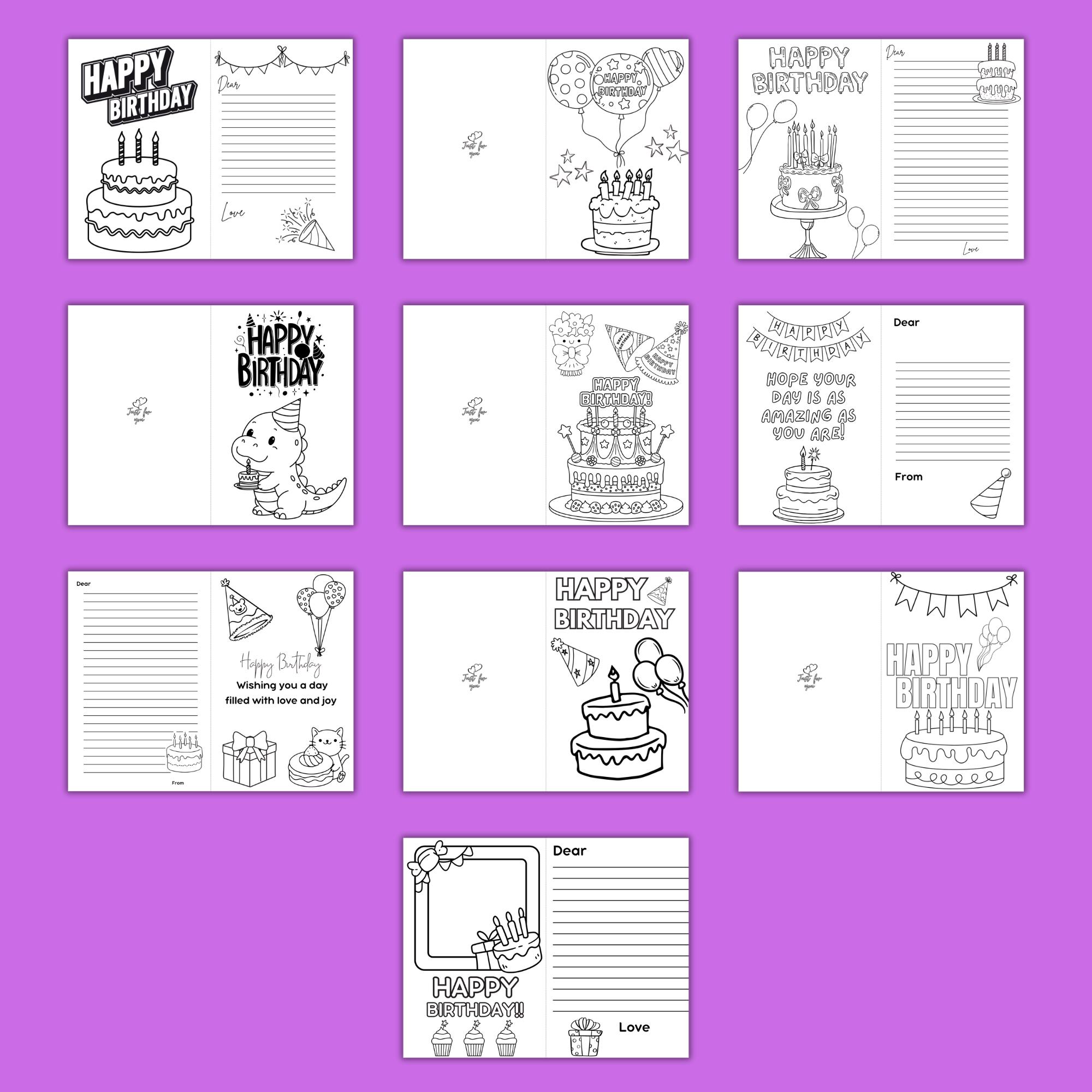 Printable Birthday Cards to Color, Birthday Card Printable, Instant ...