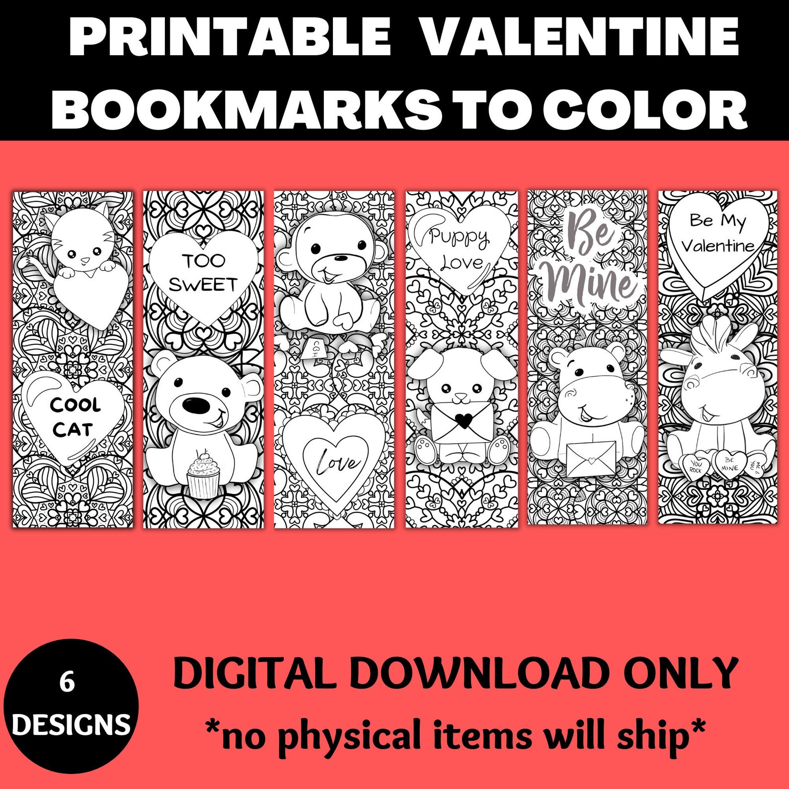Printable Valentine's Bookmarks to Color, Valentine Coloring Bookmarks ...