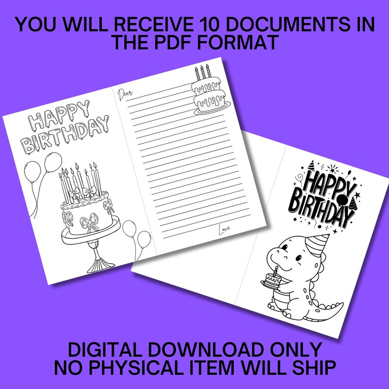 Printable Birthday Cards to Color: DIY Kids Activity (PDF) - Etsy