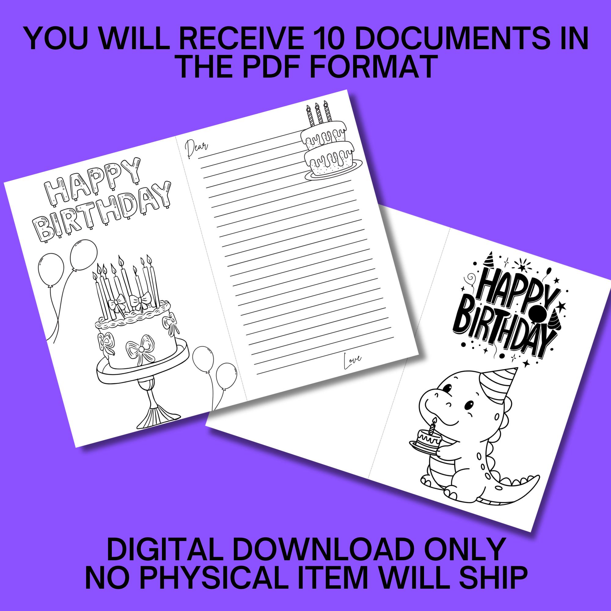 Printable Birthday Cards to Color, Birthday Card Printable, Instant ...