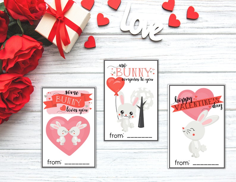 Bunny Valentines: Printable Classroom Cards for Kids (PDF) - Etsy