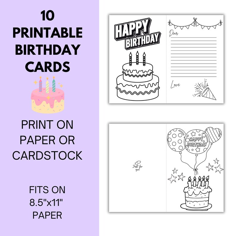 Printable Birthday Cards to Color, Birthday Card Printable, Instant ...