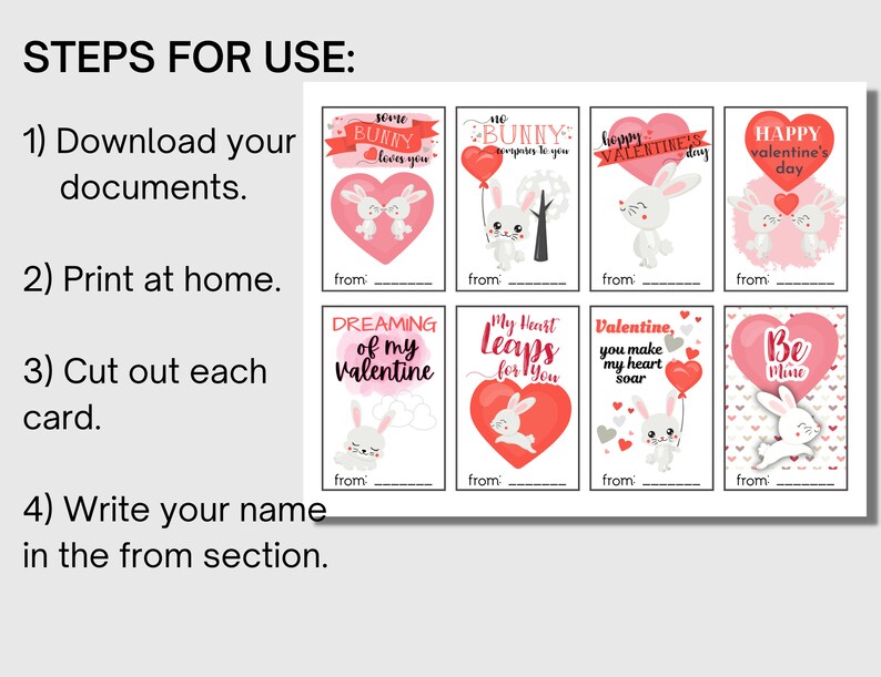 Bunny Valentines: Printable Classroom Cards for Kids (PDF) - Etsy
