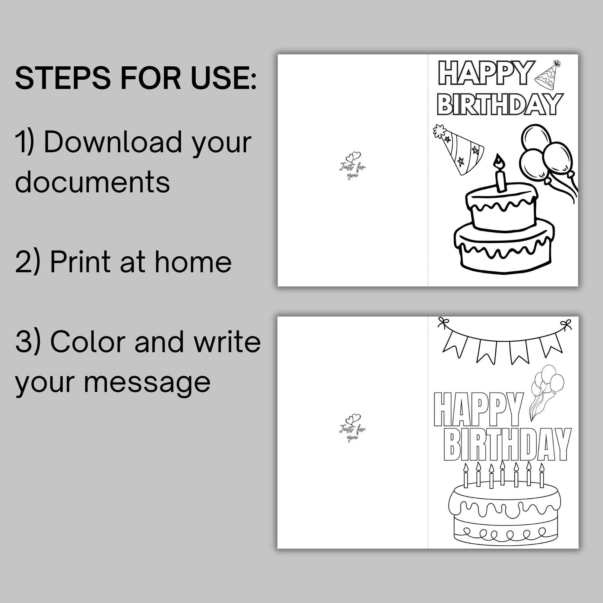 Printable Birthday Cards to Color: DIY Kids Activity (PDF) - Etsy