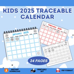 2025 Kids Traceable Calendar Printable, Traceable Kids Calendar 2025 ...