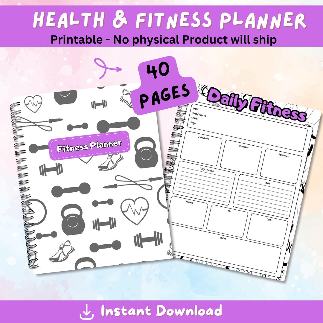 Health and Fitness Planner and Tracker Printable, Digital Download ...