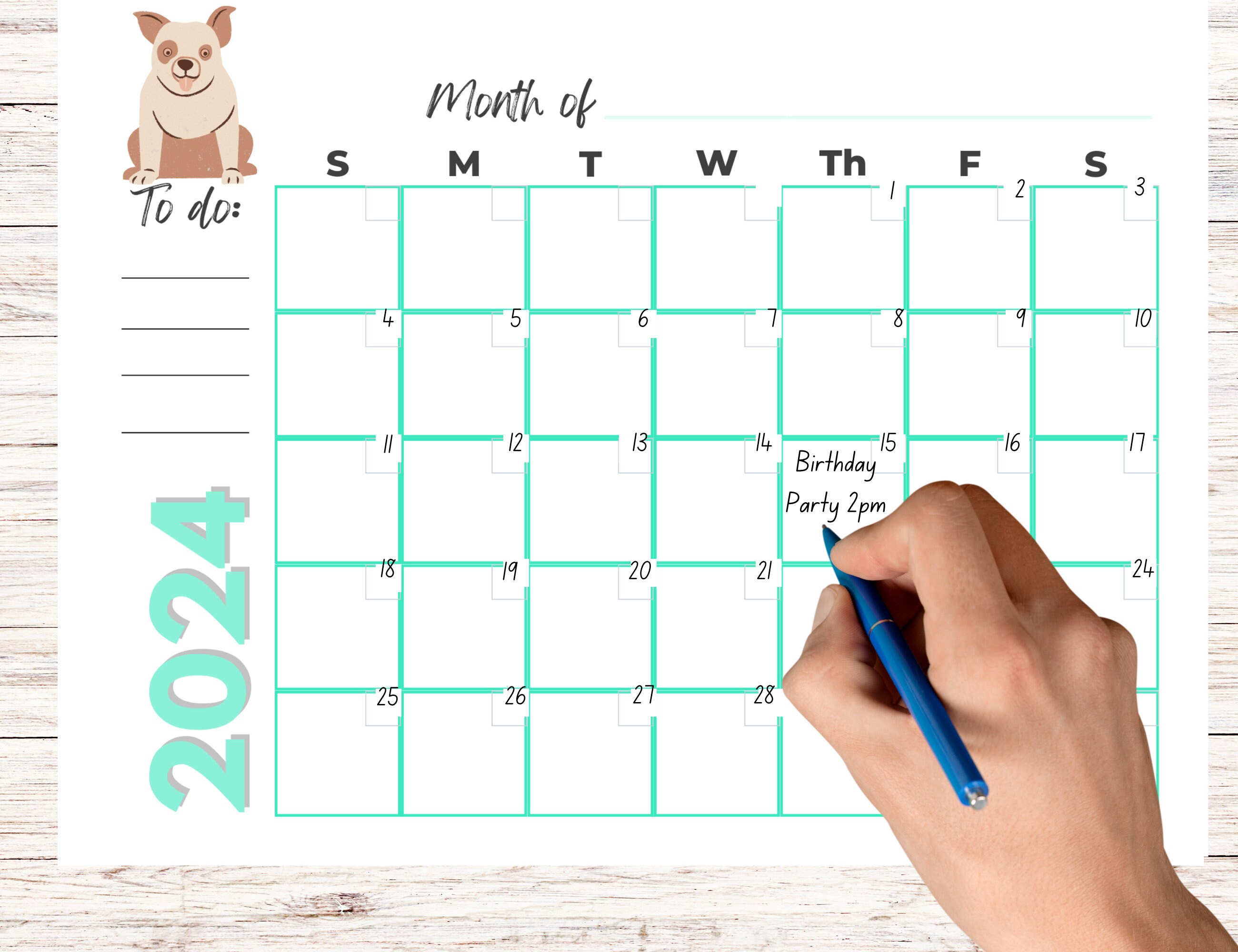 2024 Printable Calendar With Dogs, Dog Calendar, Printable Calendar ...