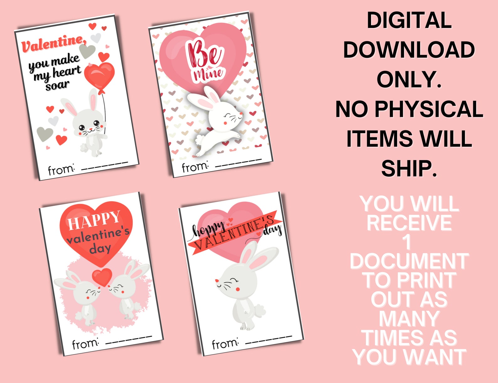 Bunny Valentines: Printable Classroom Cards for Kids (PDF) - Etsy