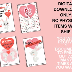 Bunny Valentines: Printable Classroom Cards for Kids (PDF) - Etsy