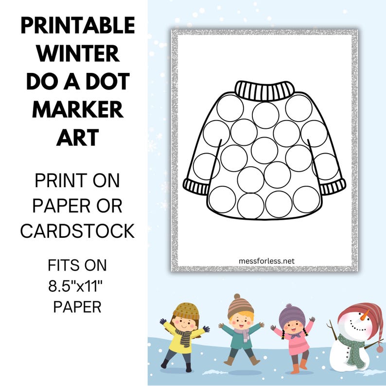 Winter Dot Marker Art: Snowflakes, Mittens, Snowman (PDF Printable) - Etsy