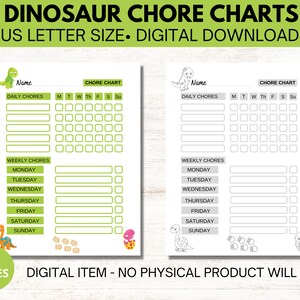 Dinosaur Chore Chart for Kids: Printable Responsibility Charts (digital ...