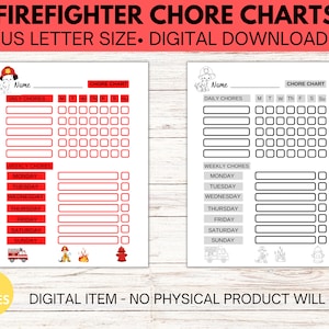 Firefighter Chore Chart for Kids: Printable Responsibility Chart ...