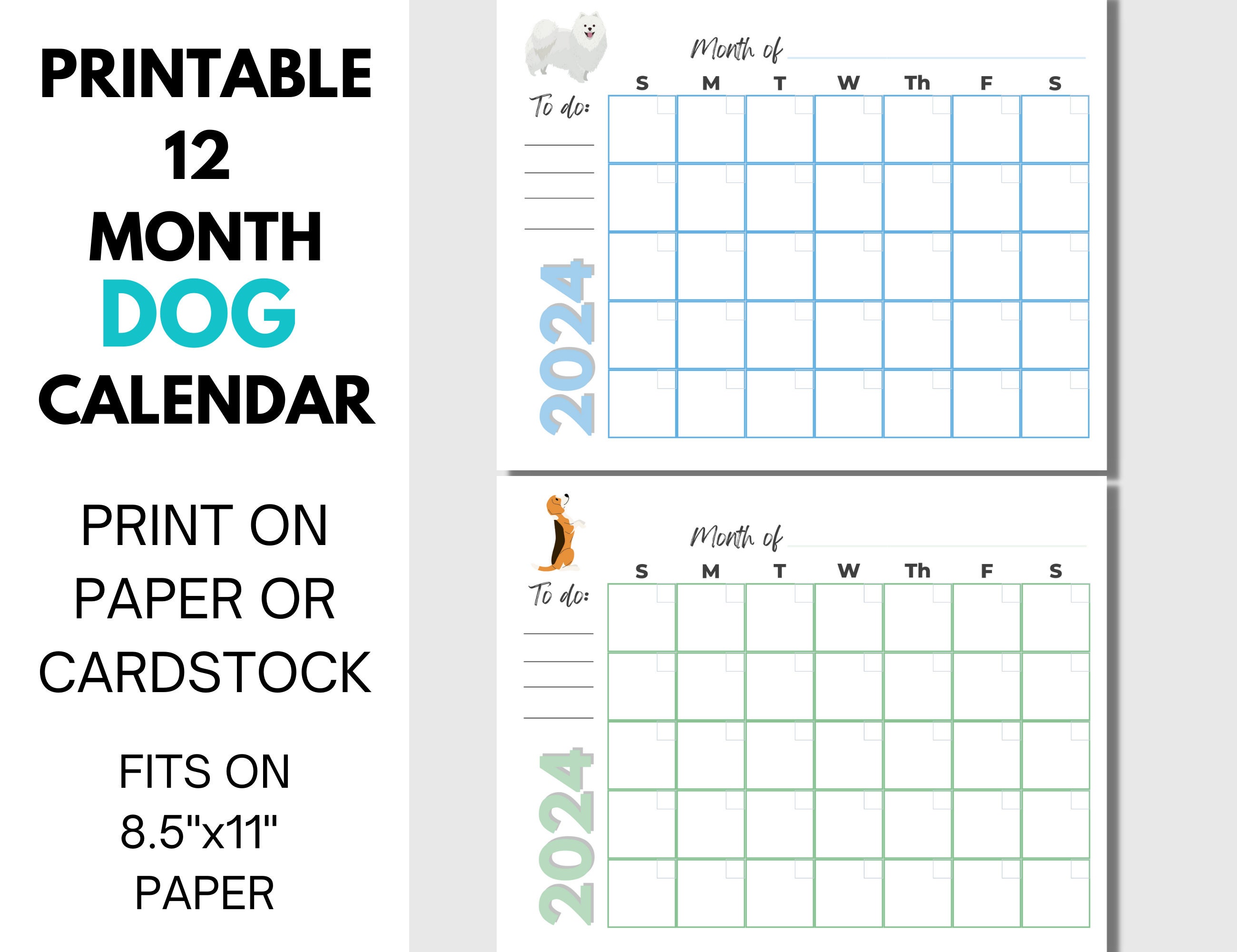 2024 Printable Calendar With Dogs, Dog Calendar, Printable Calendar ...