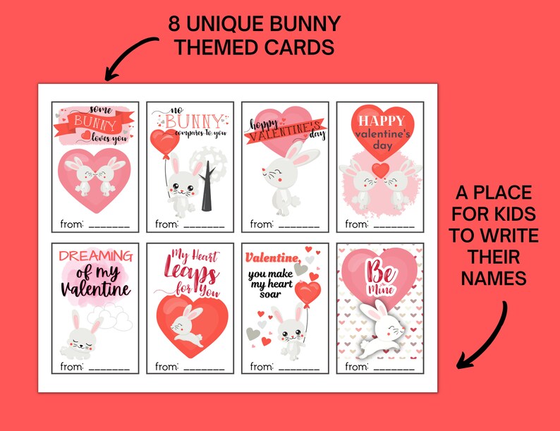 Bunny Valentines: Printable Classroom Cards for Kids (PDF) - Etsy