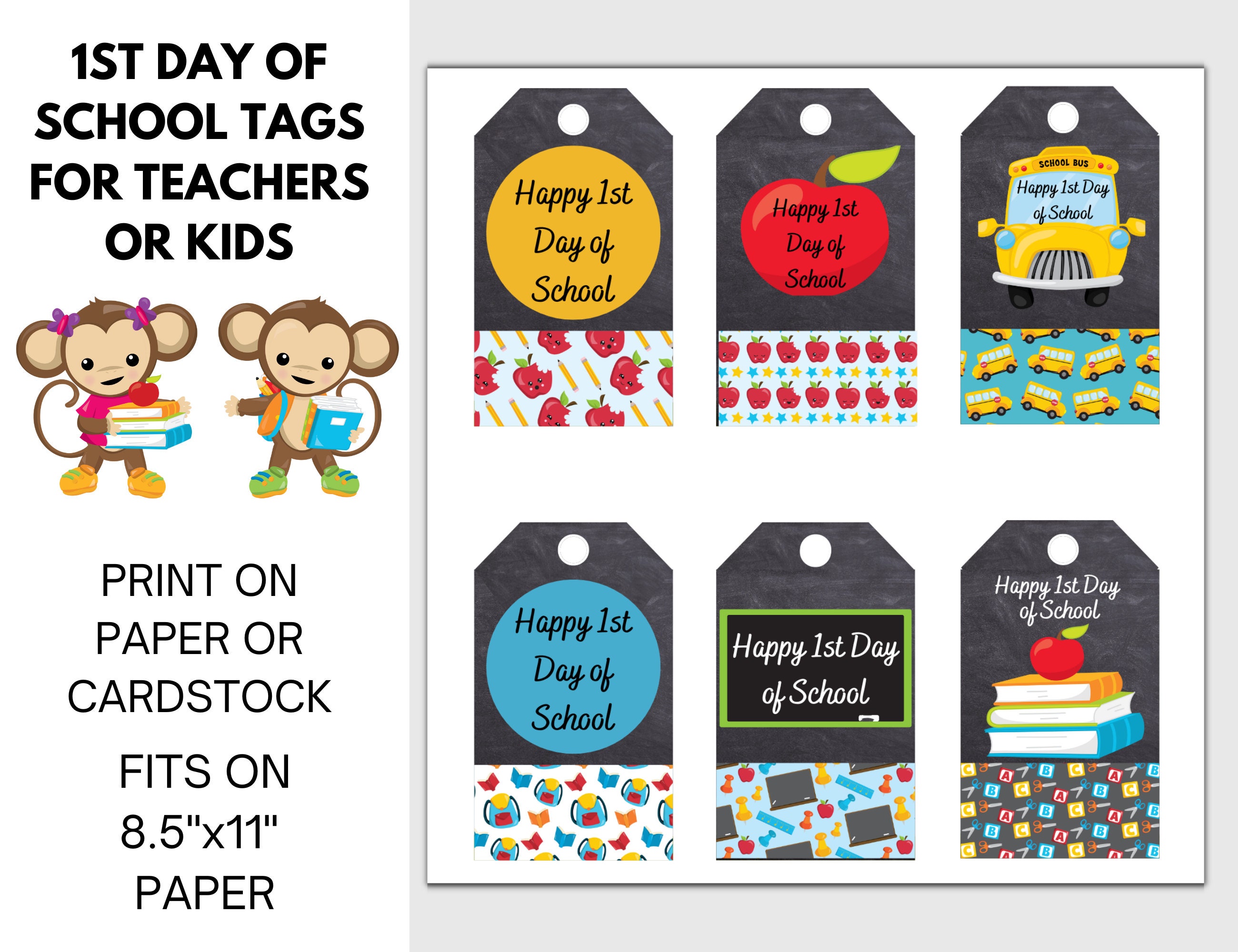 1st Day of School Gift Tags, Back to School Gift Tags, First Day of ...