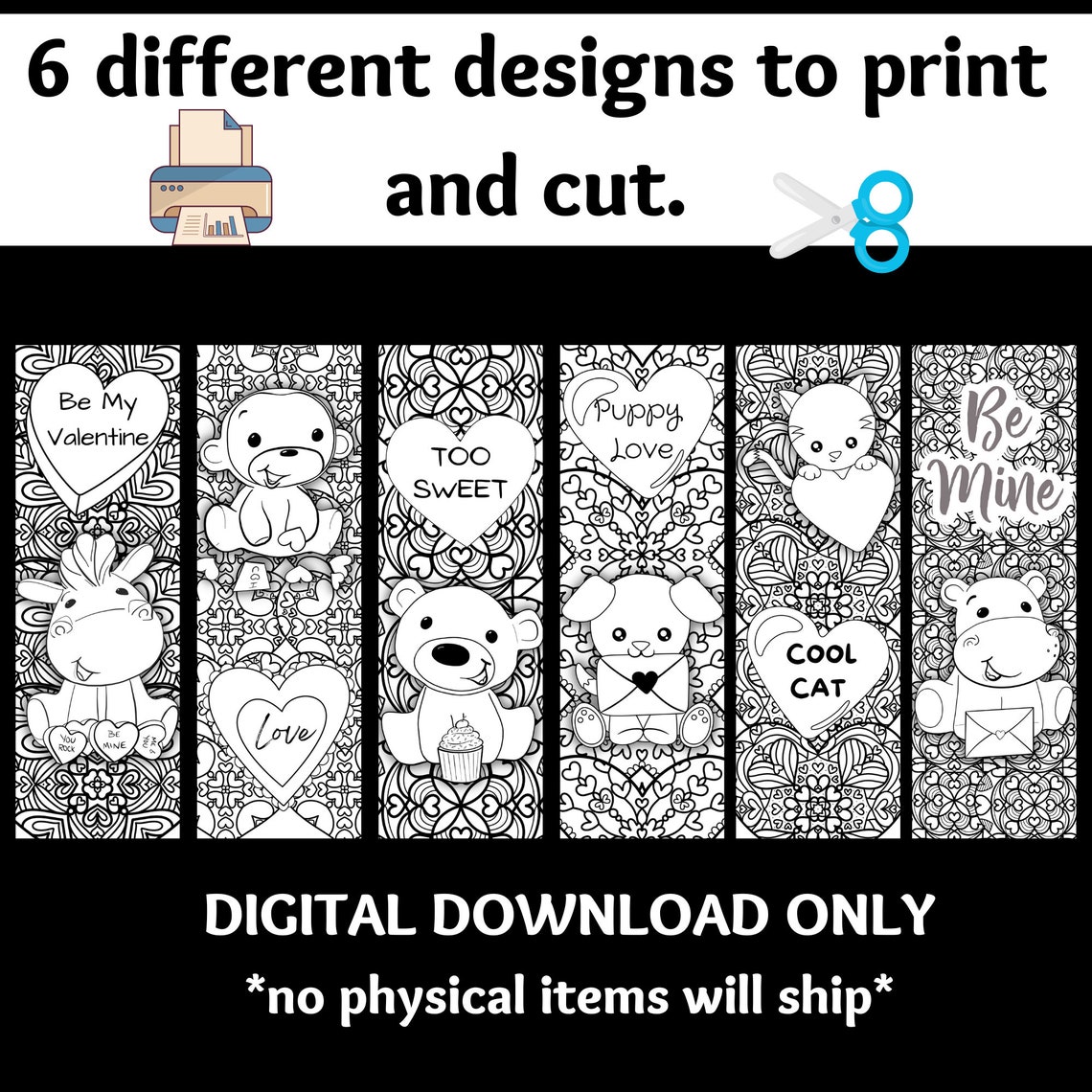 Printable Valentine's Bookmarks to Color, Valentine Coloring Bookmarks ...