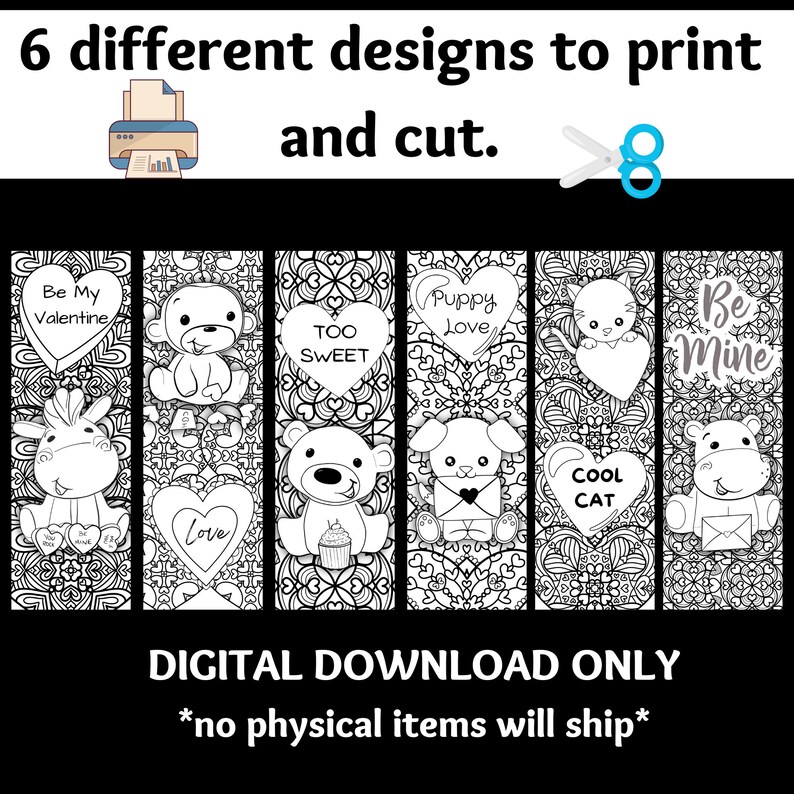 Printable Valentine's Bookmarks to Color, Valentine Coloring Bookmarks ...