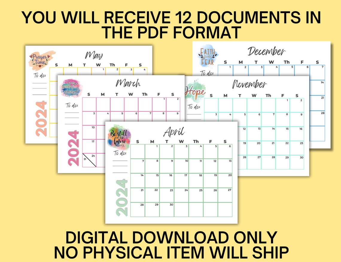 2024 Christian Printable Calendar, Christian Calendar, Printable ...