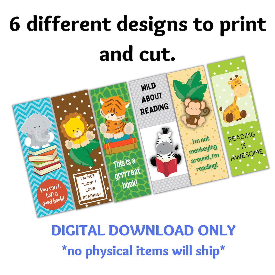 Printable Safari Bookmarks, Bookmarks for Kids, Safari Animal Bookmarks ...