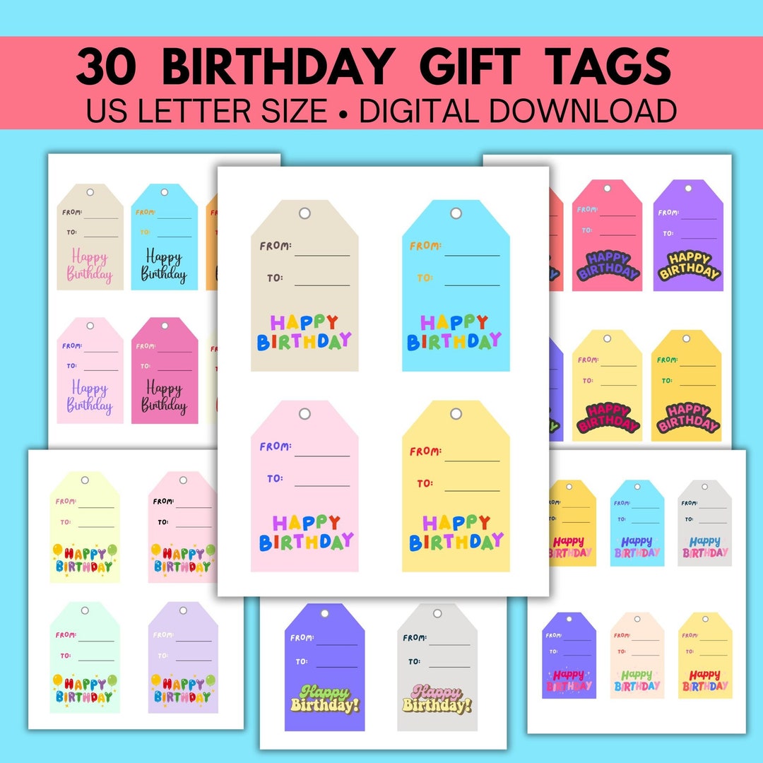 Happy Birthday Gift Tags, Printable Gift Tags, Printable Birthday Gift ...