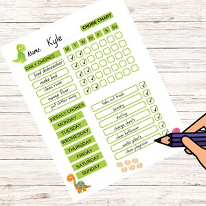 Dinosaur Chore Chart for Kids: Printable Responsibility Charts (digital ...