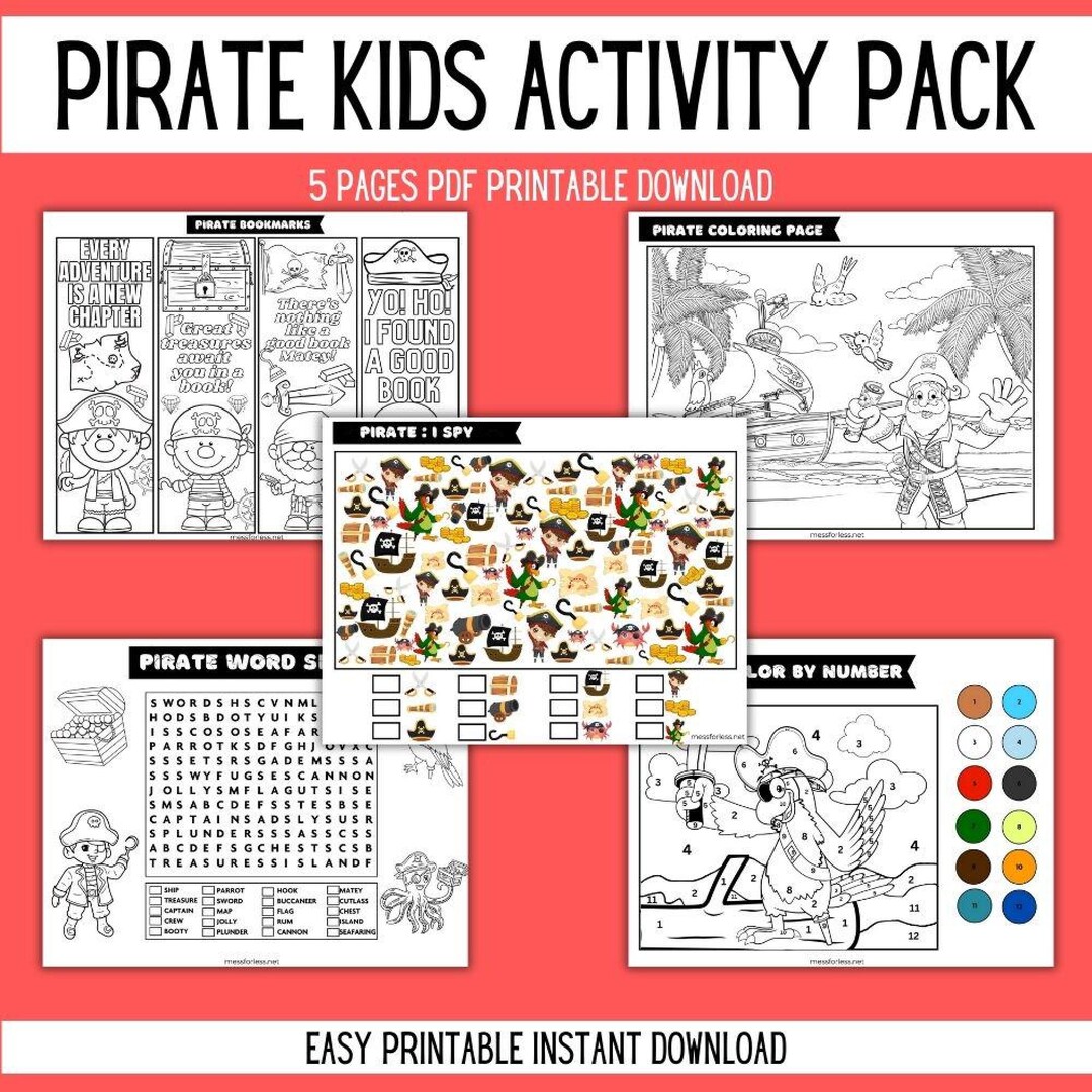 Pirate Kids Activity Pack: Digital Download Coloring Pages, Word Search ...