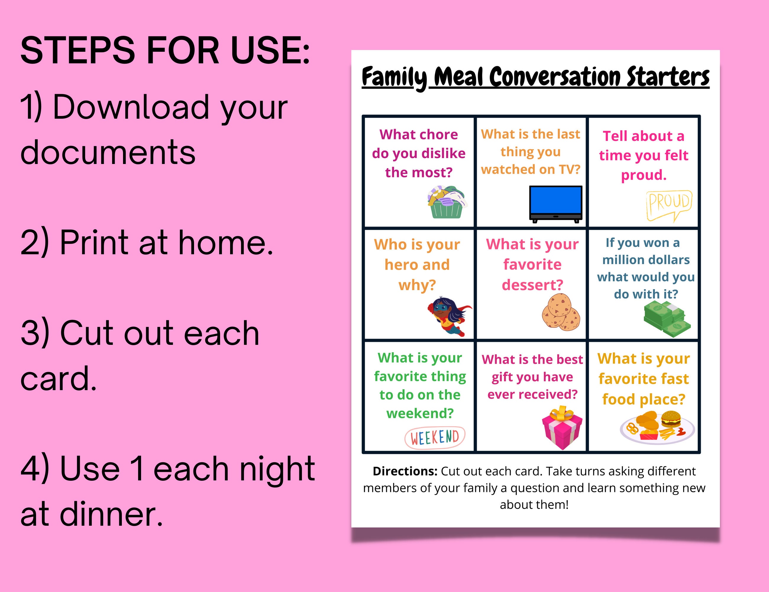 Dinner Conversation Starters, Family Dinner, Conversation Cards ...