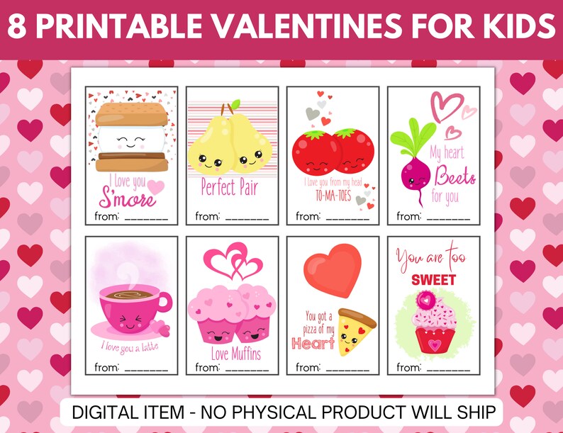 Printable Valentine's Cards for Kids, Kids Valentines Cards, Classroom ...