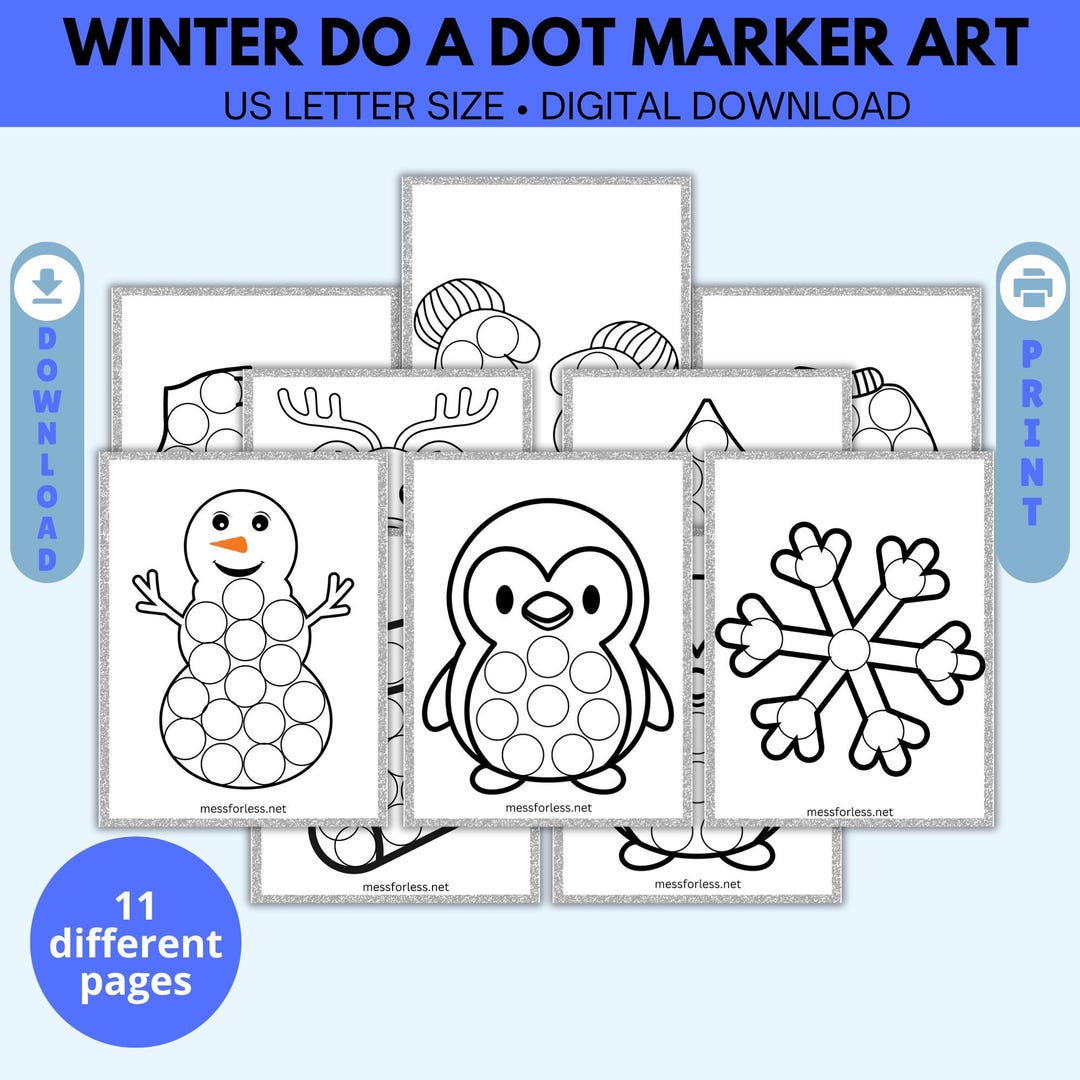 Winter Dot Marker Art: Snowflakes, Mittens, Snowman (PDF Printable) - Etsy