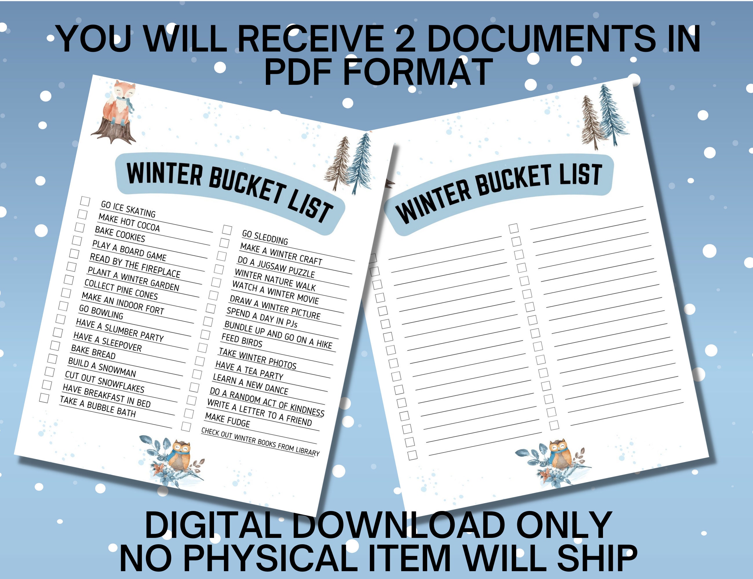 Winter Bucket List Printable, Printable Bucket List, Winter Activity ...