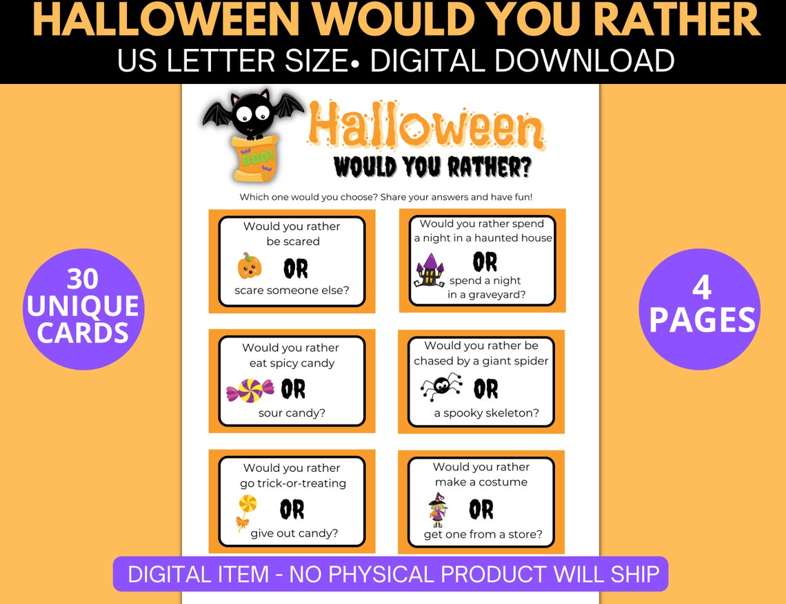 Halloween Would You Rather Game, Would You Rather Printable, Halloween ...