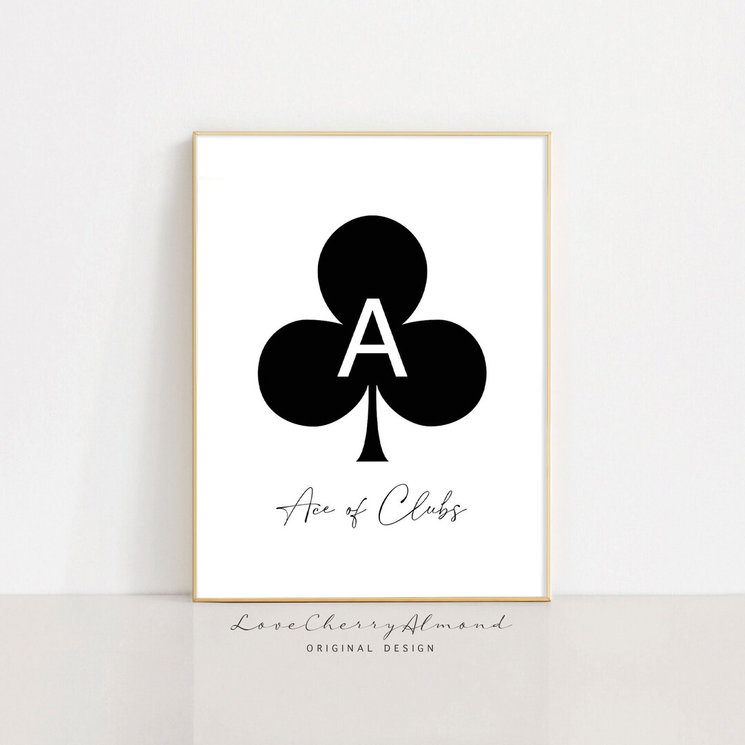 Ace of Clubs Clovers Playing Card Printable Wall Art, Prints Minimalist ...